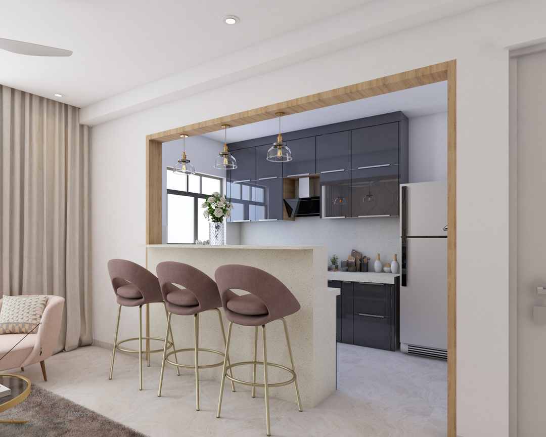 Contemporary Kitchen Design With Glossy Acrylic Cabinets | Livspace