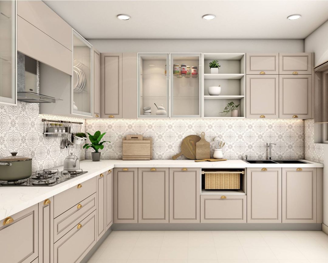 Modular Spacious L-Shaped Kitchen Design With Subtle Colour Scheme ...