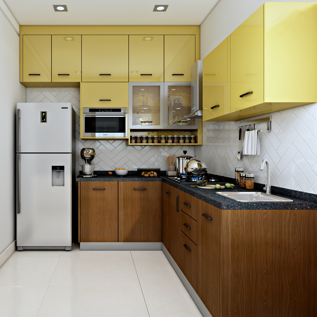 Spacious Kitchen Design With L-Shaped Counter | Livspace