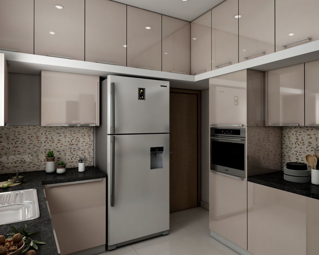 Modern Spacious Kitchen With Dado Tiles | Livspace