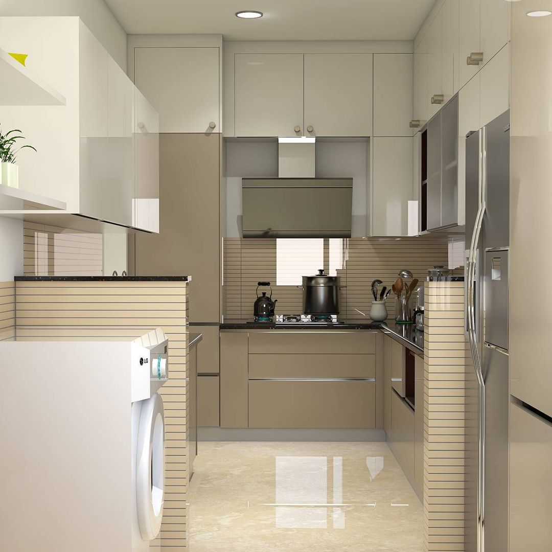 Spacious Beige Kitchen Design | Livspace