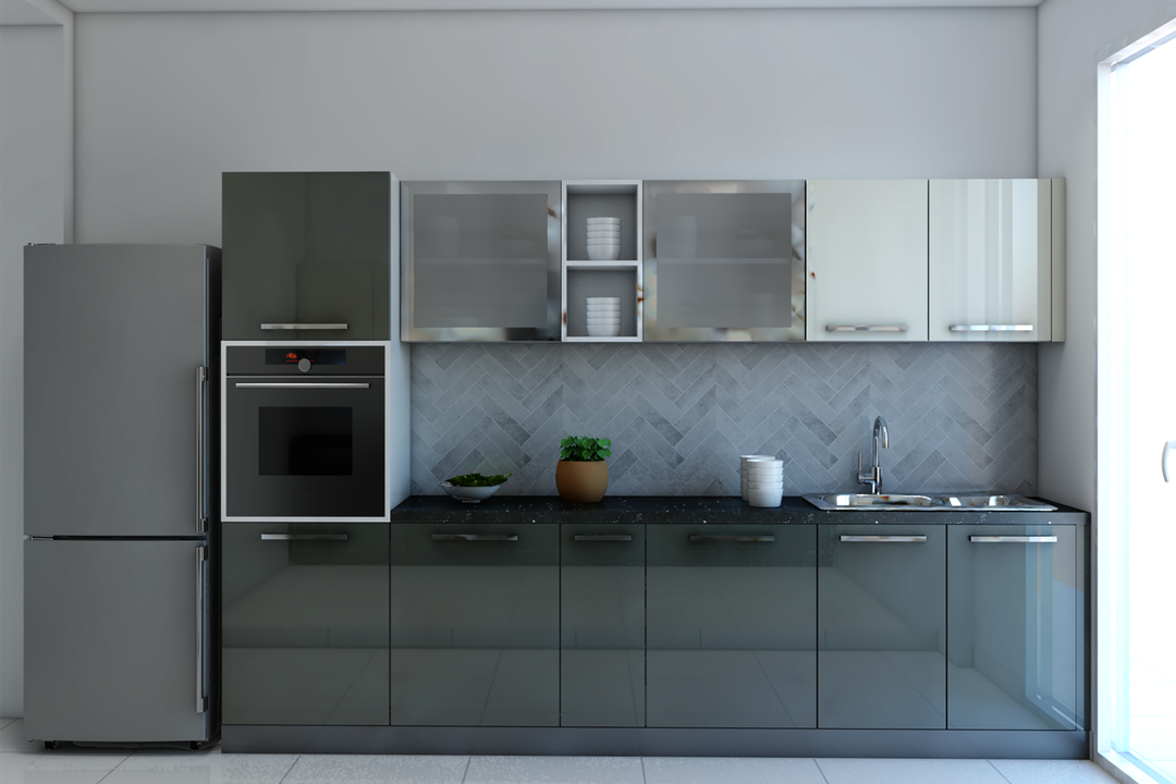 Modern Spacious Kitchen With Monochromatic Laminates | Livspace