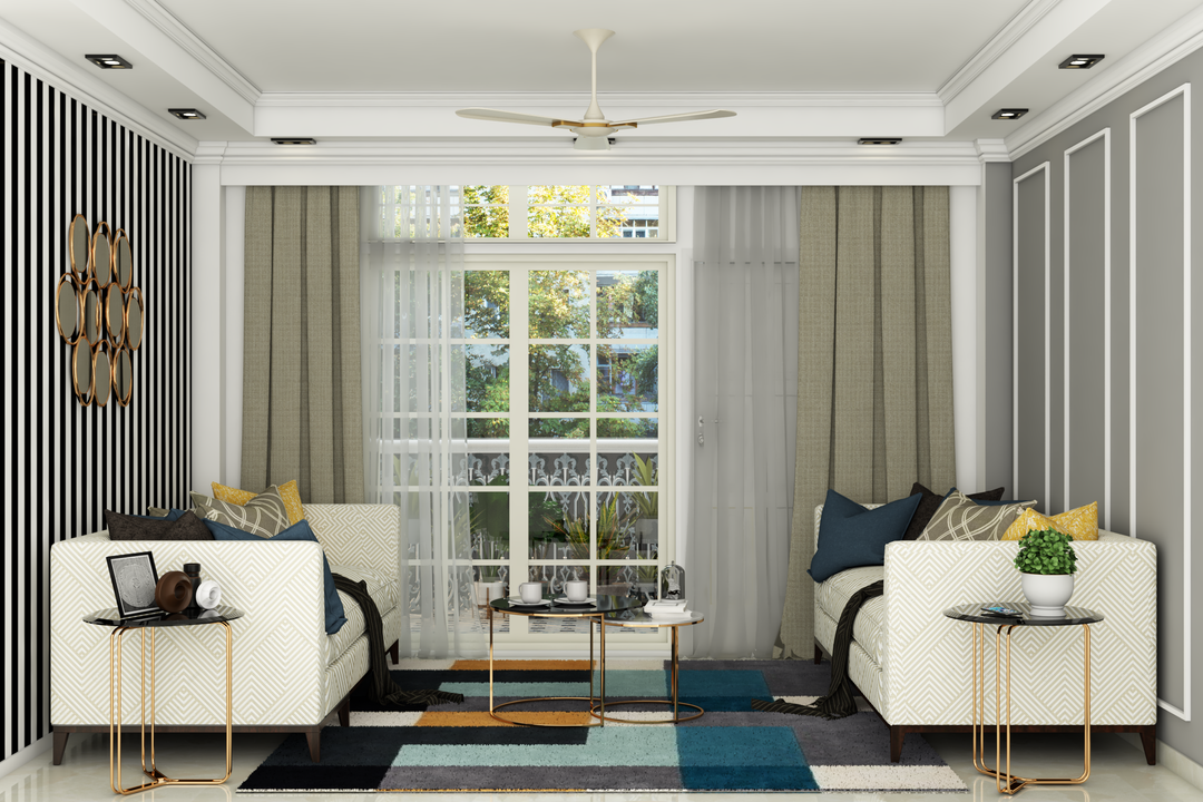 Spacious Convenient Contemporary Style Living Room Design | Livspace