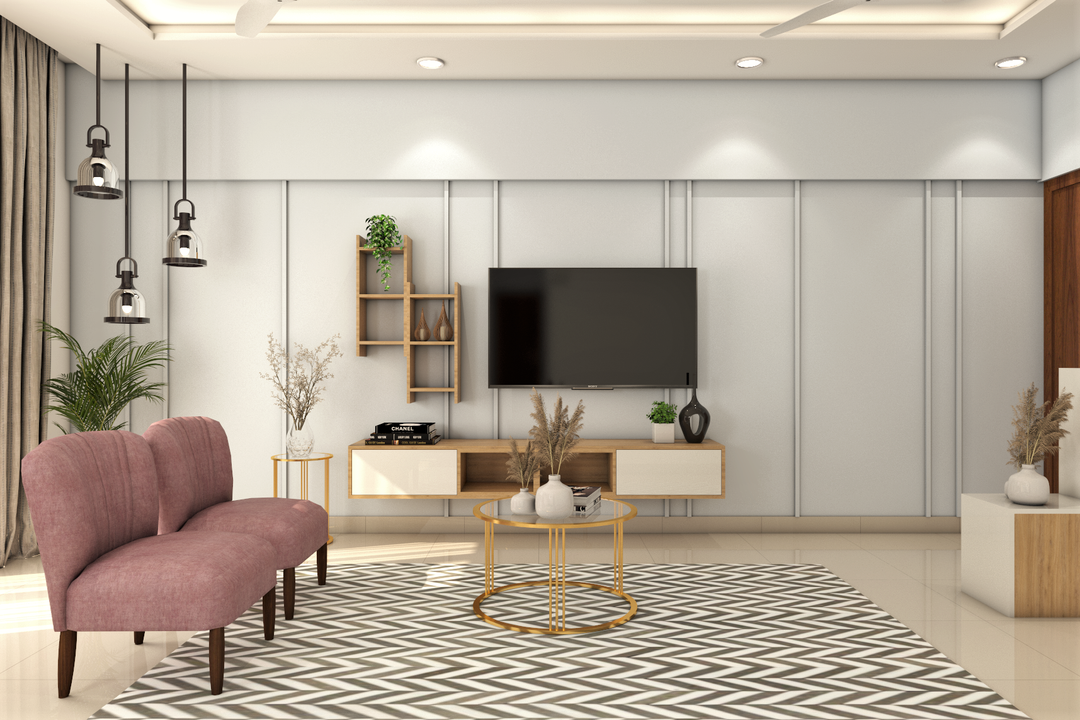 Convenient Contemporary Style Compact Living Room Design | Livspace