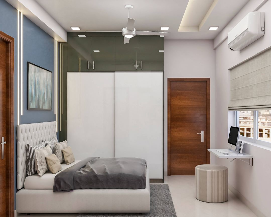 Modern Master Bedroom Design With Study Desk | Livspace