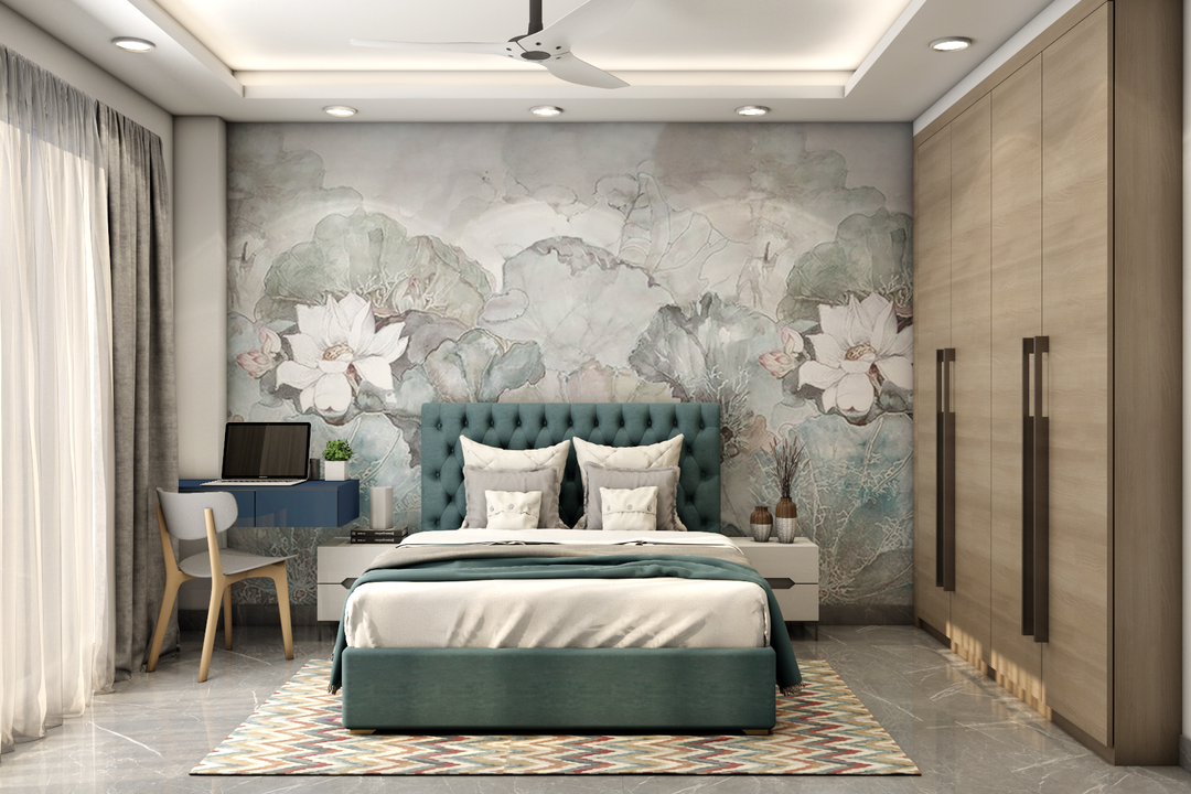 Spacious Floral Master Bedroom Design | Livspace