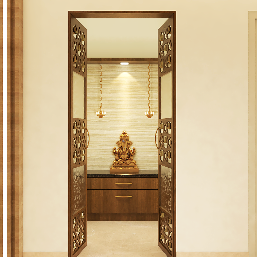 Modern Pooja Room Design With Wooden Cabinet | Livspace