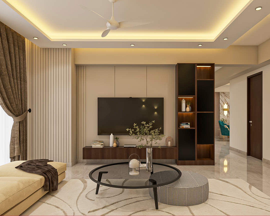 Classic Spacious Wall-Mounted TV Unit With Storage Shelves | Livspace