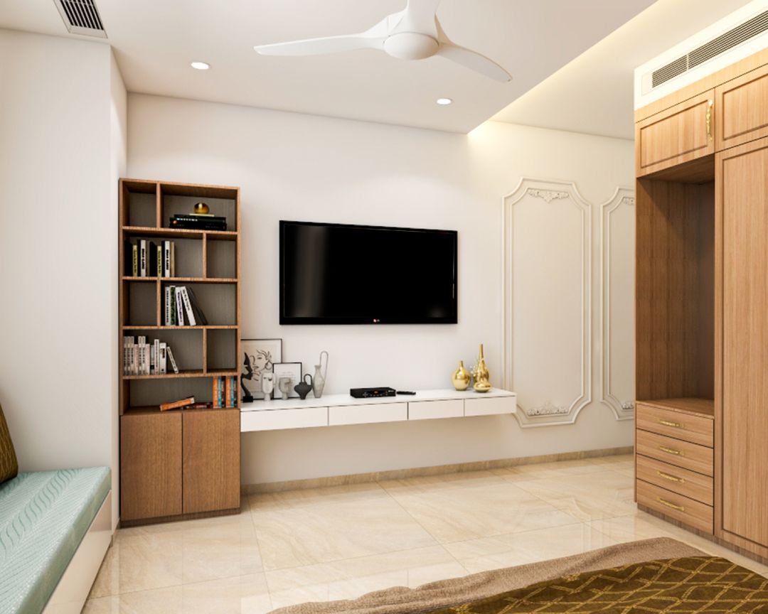 Wall-Mounted Spacious Classic TV Unit Design | Livspace