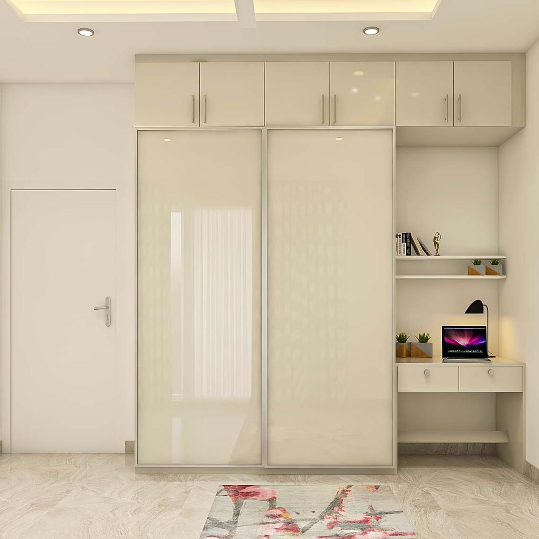 Contemporary Spacious Wardrobe With Glossy White Laminate | Livspace