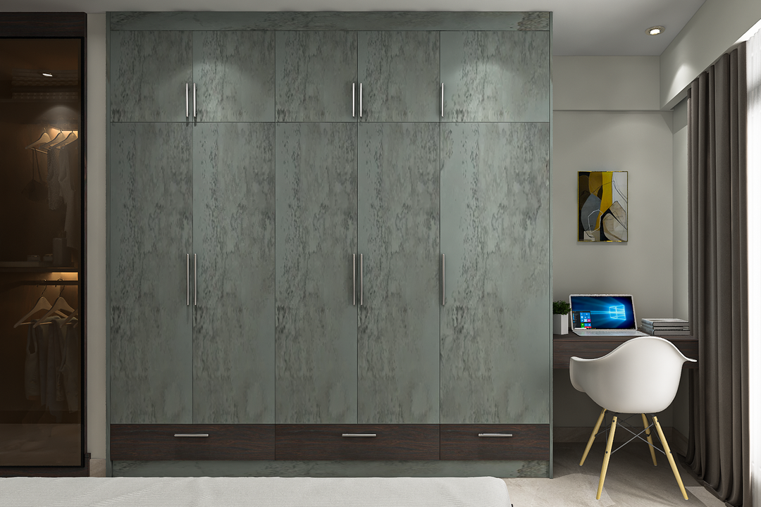 Modern Wardrobe Design With Grey Textures And Study Table | Livspace