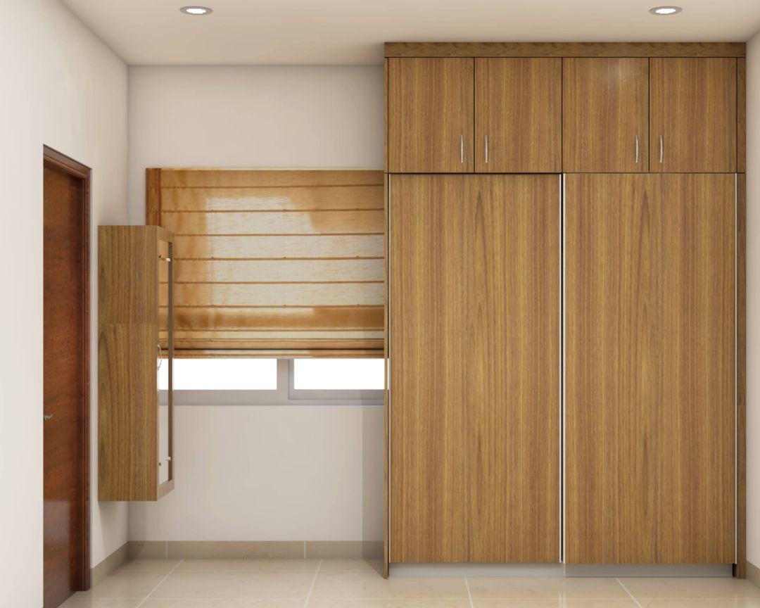 Modern Compact Wardrobe Design With Wood Laminate And Sliding Door ...