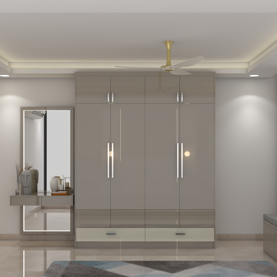 Modern Spacious Wardrobe Design With Loft and Drawers | Livspace