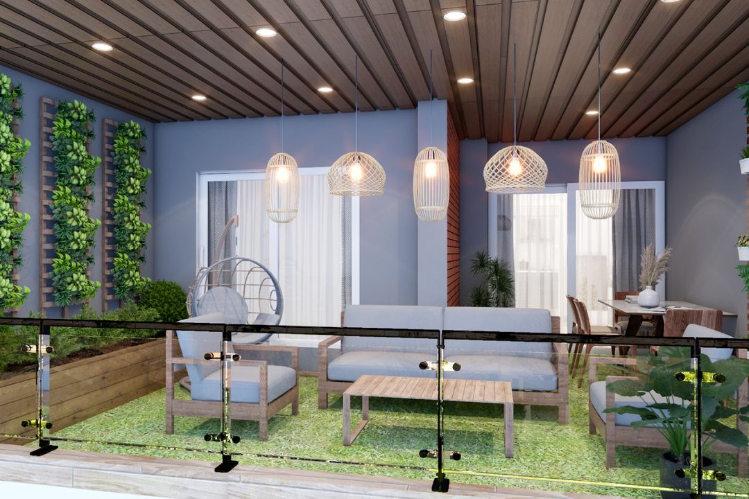 Spacious Contemporary Balcony Design with Grey Accent Wall and Vertical ...