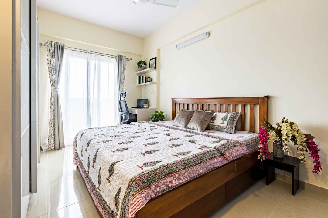 2-BHK Contemporary Bangalore Flat With Glossy Blue And White L-Shaped Kitchen Design | Livspace