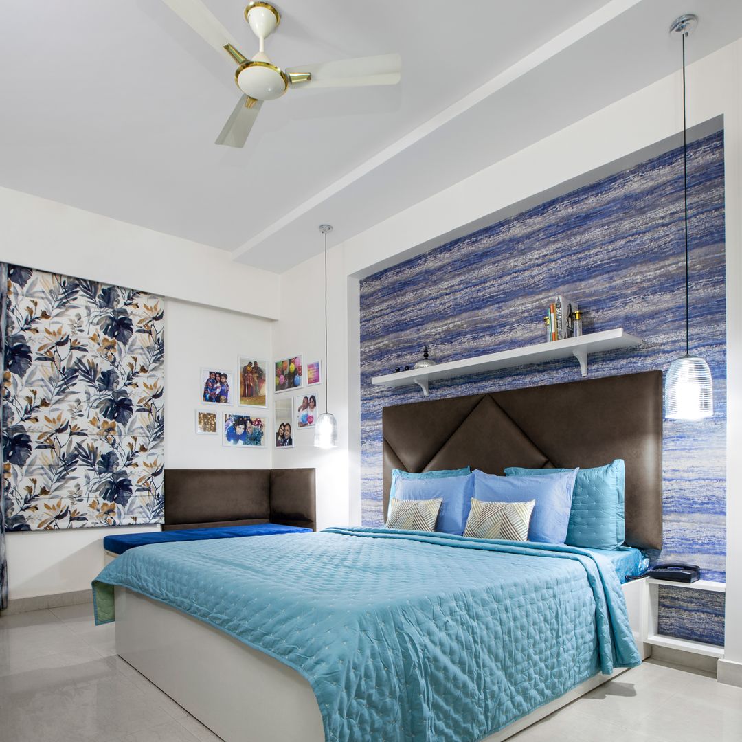 Blue And Grey Textured Wallpaper Design | Livspace