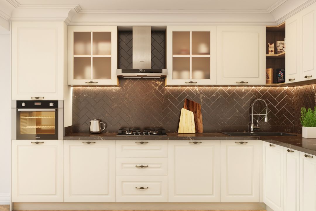 Spacious L-Shaped Kitchen Design with Classical Aesthetic for Small ...