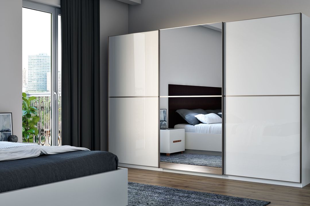 Modern 3-Door White Sliding Wardrobe Design with Customizable Storage ...