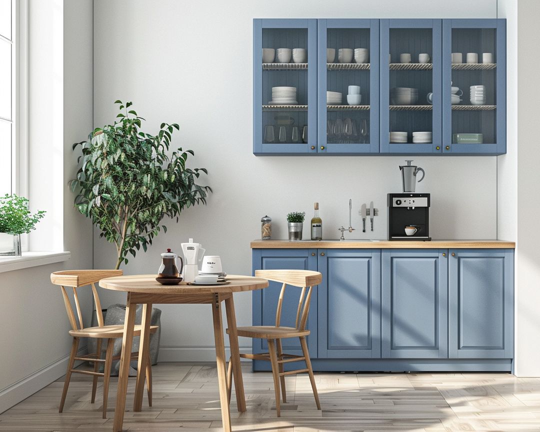 Scandinavian Wave Blue Crockery Unit Design with Internal Shelf and ...