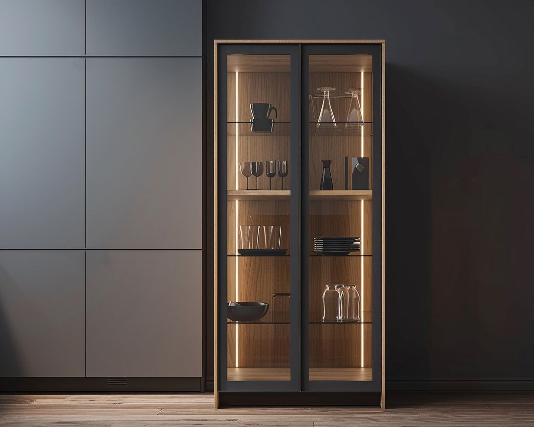 Modern Black Crockery Unit Design with Tall Unit with Glass Shutters ...