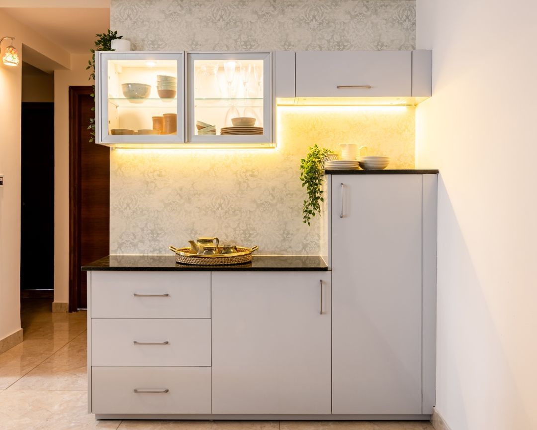 Functional Modern Crockery Unit Design with Grey Laminate and Closed ...