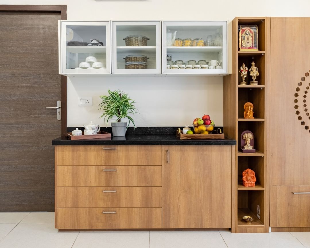 Discover Modern Walnut and White Crockery Unit Design with Drawer and ...