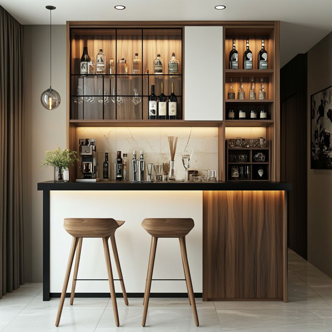 Functional Modern Home Bar Design with Additional Seating for Guests ...