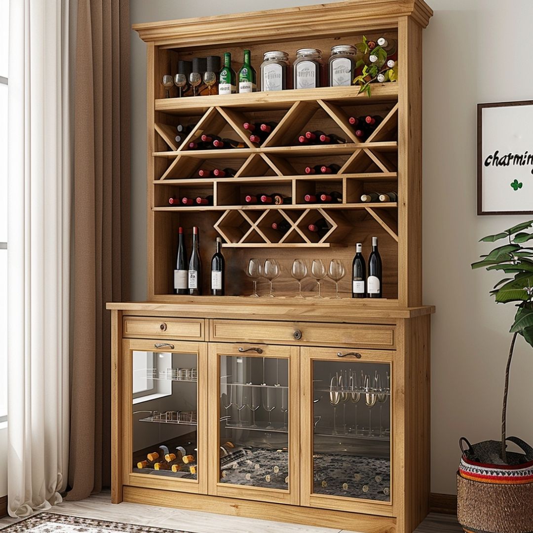 Traditional Home Bar Design in Teak Colour and Suede Finish with Open ...