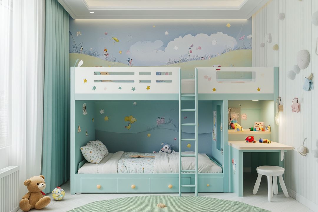 Space-Saving Kids' Bunk Bed Featuring Desk and Storage Solutions | Livspace