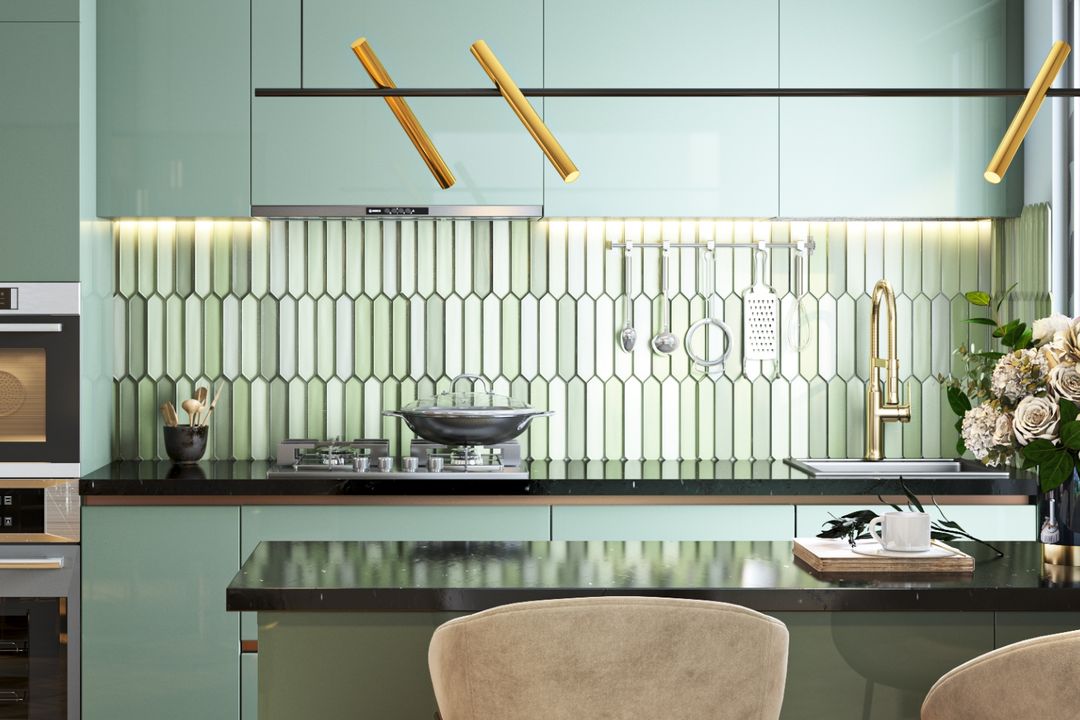Durable and Stylish: Glossy Ceramic Kitchen Wall Tiles in Green Colour ...