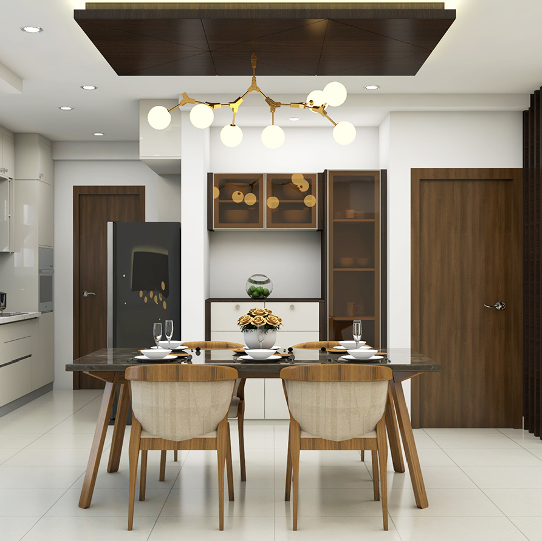 Modern Spacious 4-Seater Dining Room Design Idea with Crockery Unit | Livspace