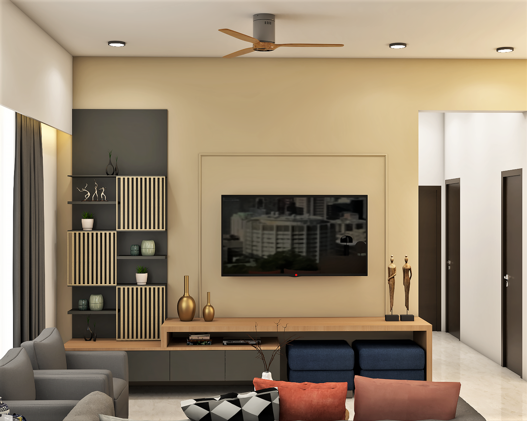 Modern Themed Compact Sized Convenient Living Room Design | Livspace