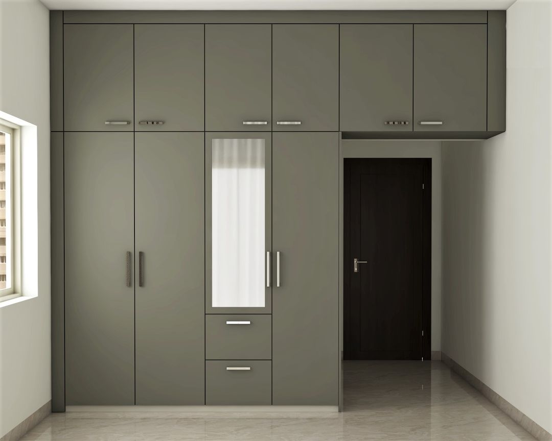 Hinged Modern Wardrobe Design Idea with Loft and Mirror | Livspace
