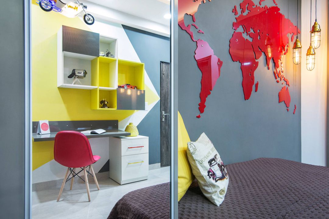 Compact Kid's Room Featuring A World Map As Wall Decor | Livspace