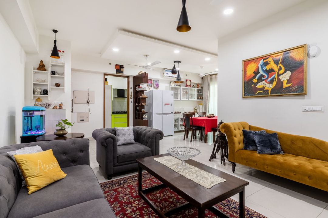 Compact Drawing Room Design With Wooden Furniture | Livspace