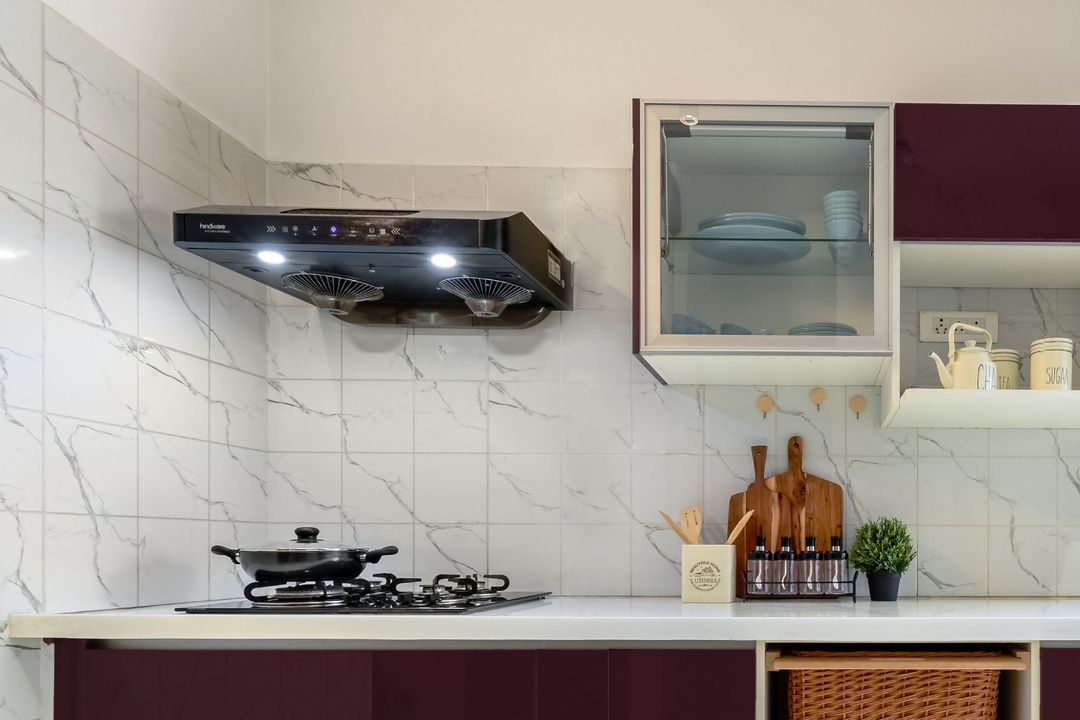 White Square-Shaped Kitchen Tiles Design | Livspace