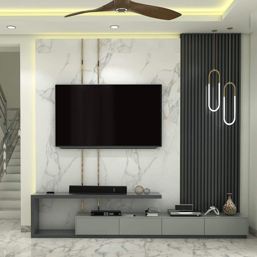 Convenient Contemporary Style Compact Sized TV Unit Design| Livspace