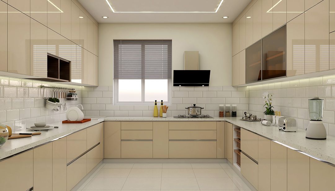 Cappuccino Modular U-Shaped Kitchen Design With High-Gloss Finish ...