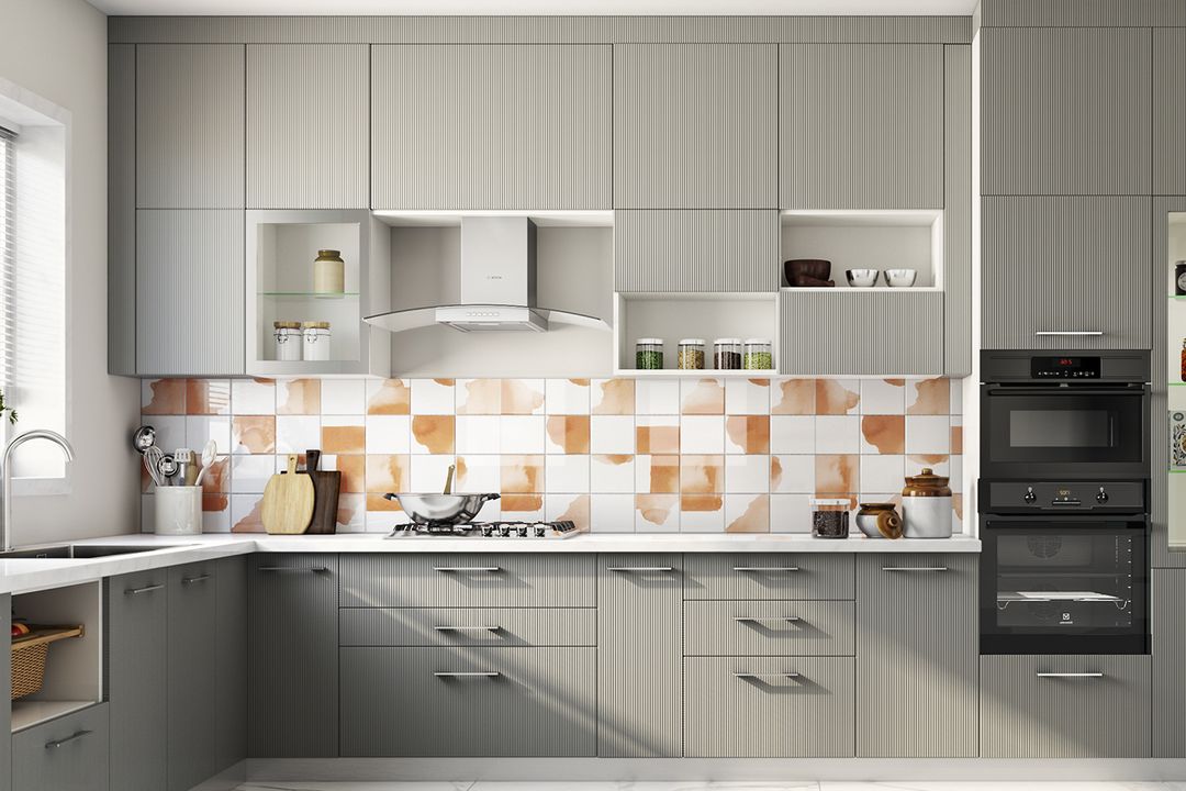 Contemporary Abstract Grid-Patterned Ceramic Wall Tile Design | Livspace