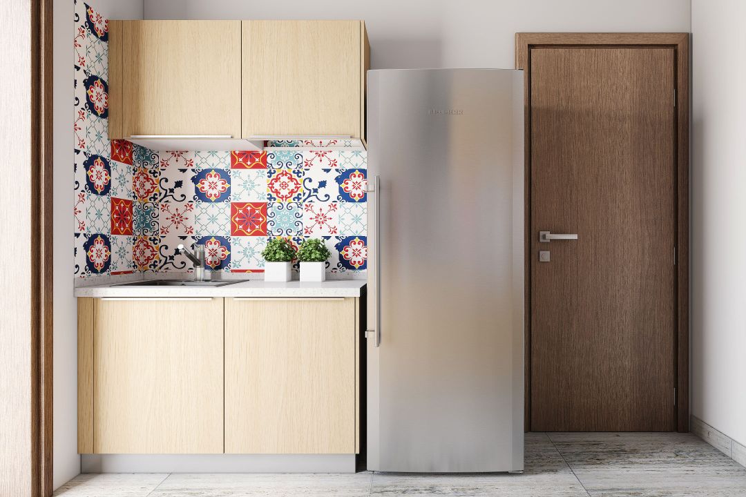 Multicoloured Moroccan Contemporary Kitchen Tiles With Wooden Cabinets ...