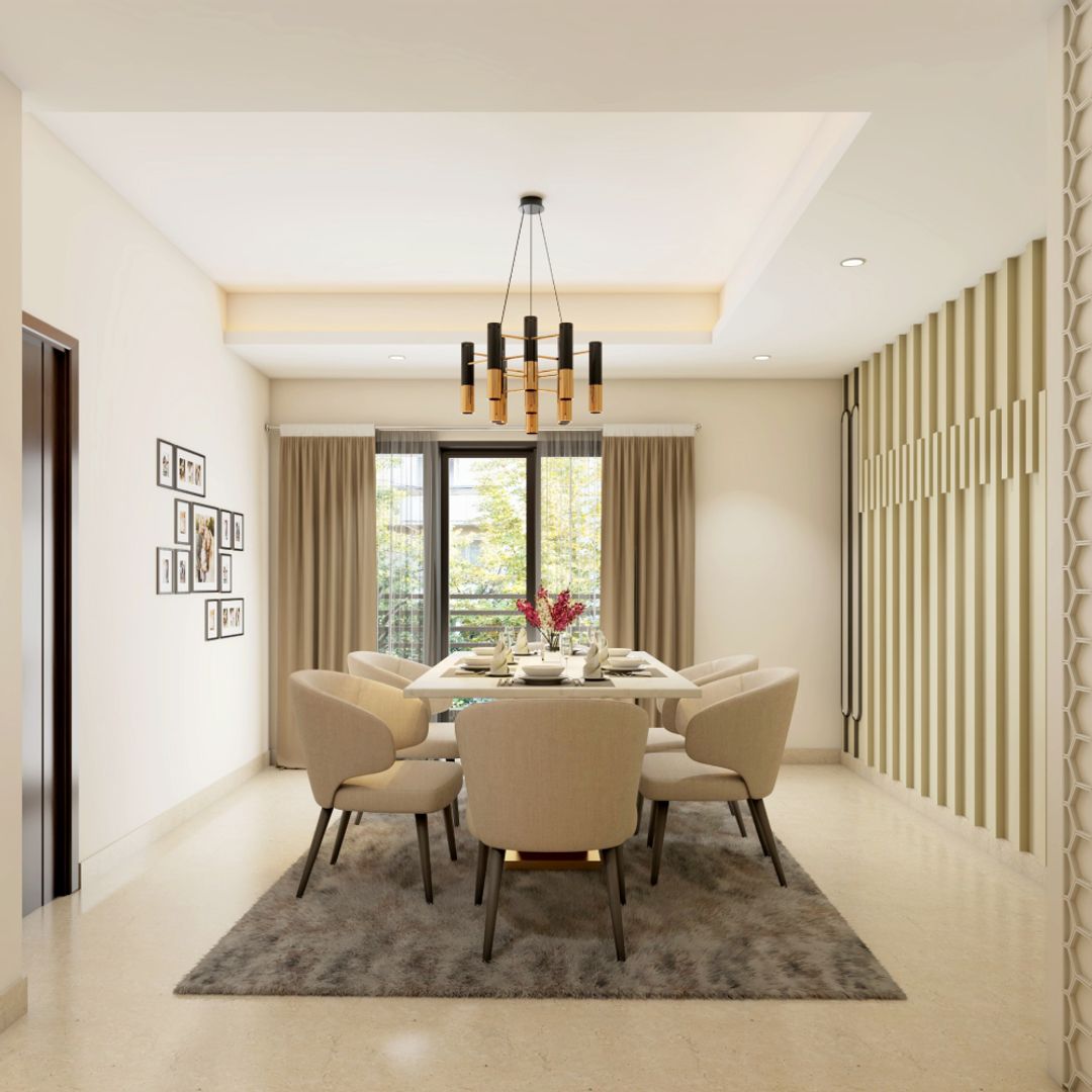 Dining Room White U-Shaped False Ceiling Design | Livspace