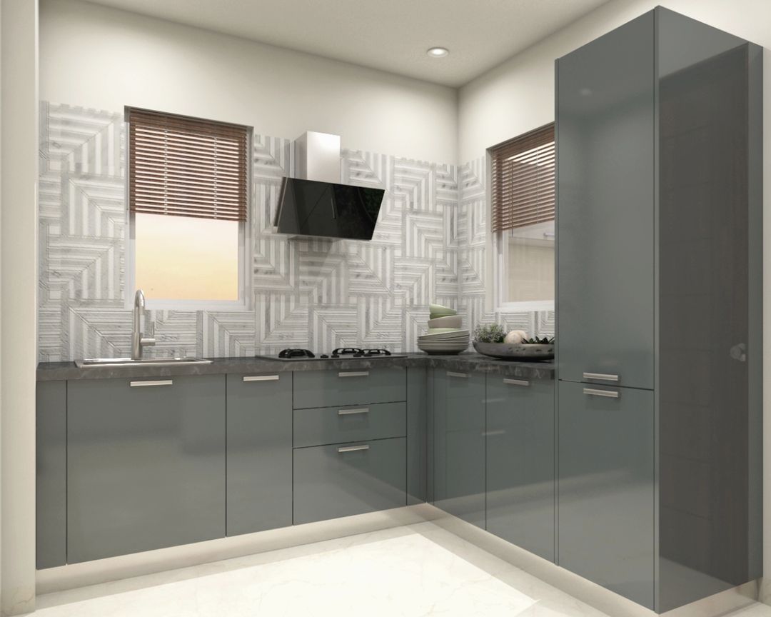 Modular Grey Kitchen Cabinets Design With L Shape Pattern | Livspace
