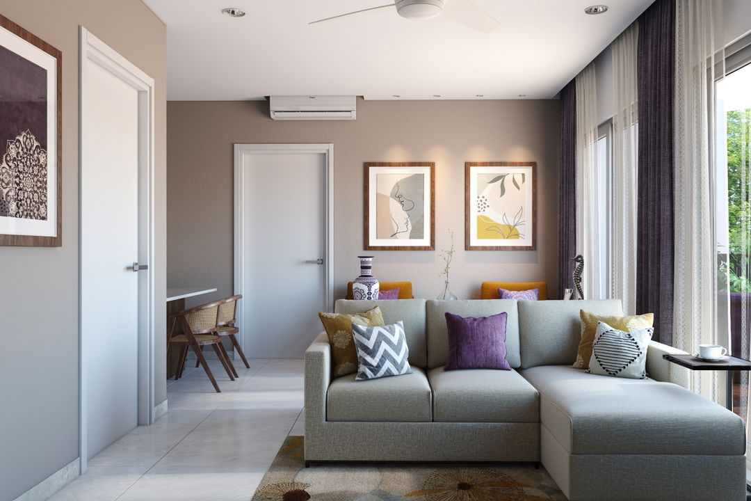 Earthy Light Brown Wall Paint Design For Living Rooms | Livspace