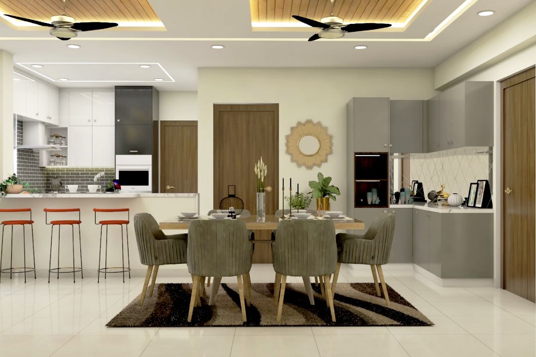 Spacious Dining Room With L-Shaped Crockery Unit | Livspace