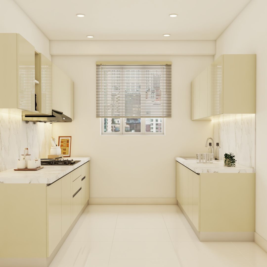 Spacious Parallel Kitchen Design In Cream | Livspace