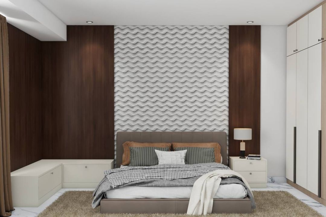 Spacious Guest Bedroom With A 3D Wallpaper | Livspace