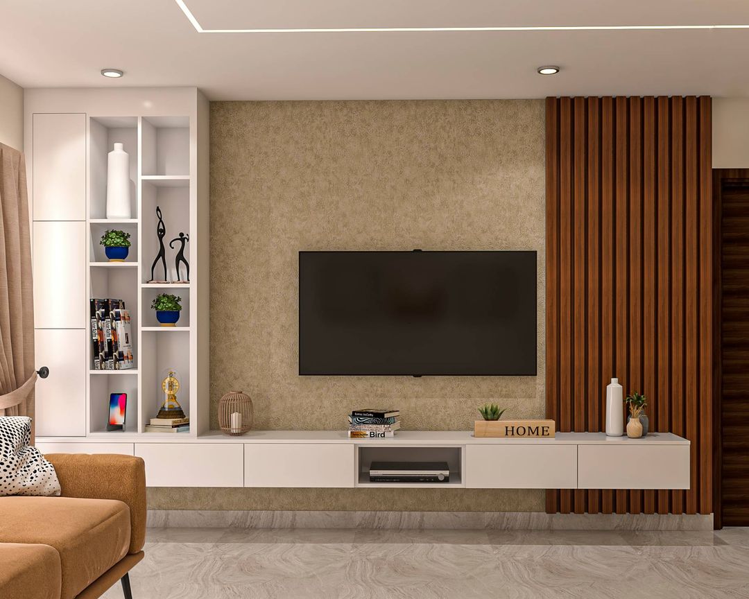 Spacious TV Unit With Open And Closed Storage | Livspace