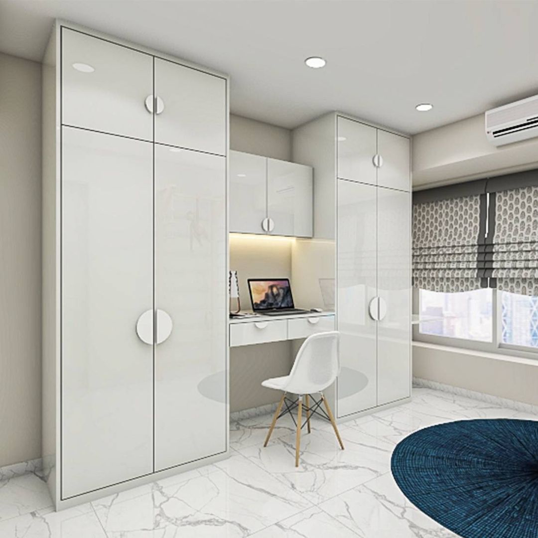 4-Door Wardrobe Design With A Study Unit | Livspace