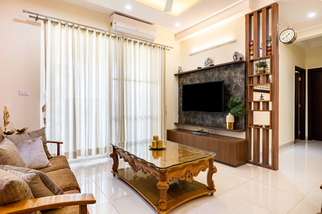 2-BHK Flat In Bangalore With Spacious Brown Marble Bathroom | Livspace