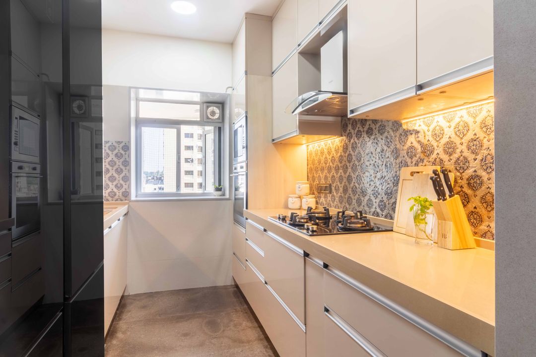 Light Beige Modular Kitchen Design With High Gloss Laminates | Livspace